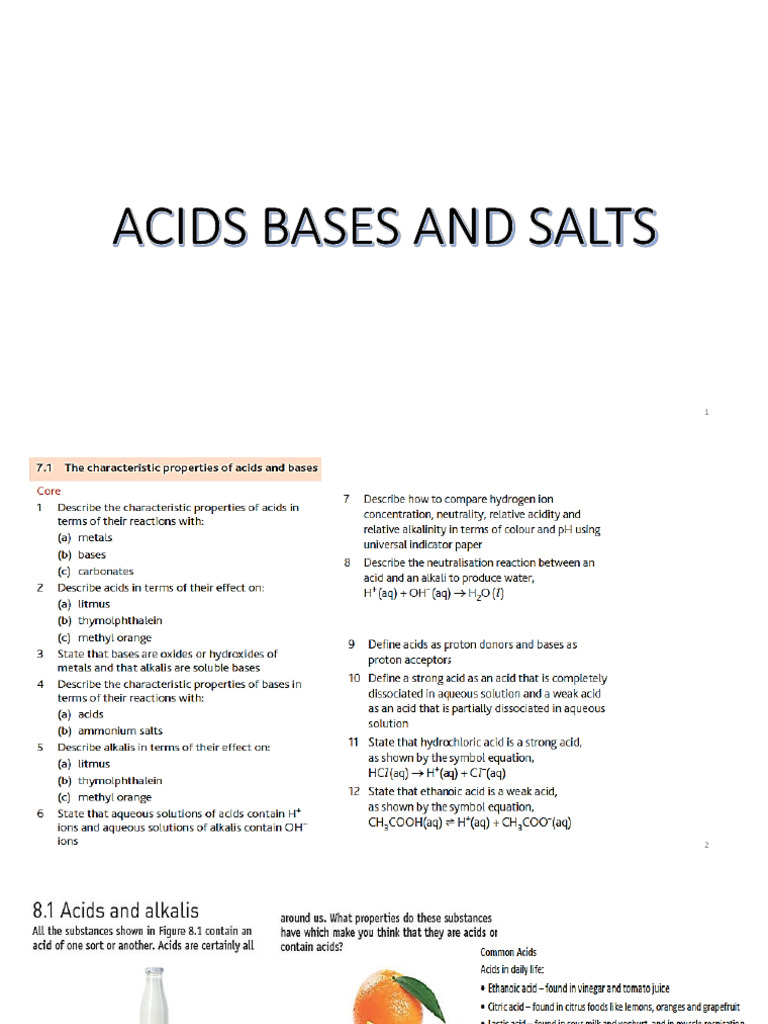 Grade 10 Chem Acids Bases Salts (Till Neutralization Reactions, Ionic ...