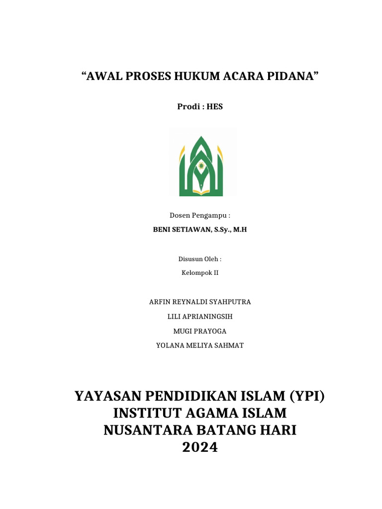 260 - Makalah Awal Proses Hukum Acara Pidana | PDF