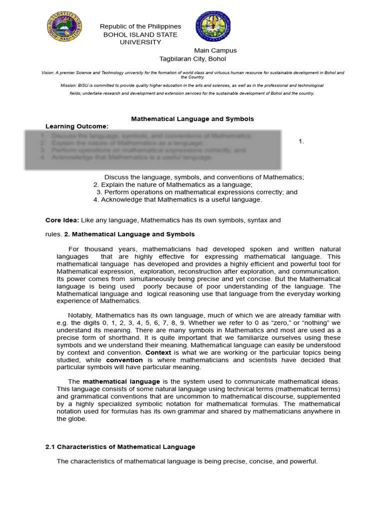 Mathematical Language and Symbols (GE MMW) | PDF