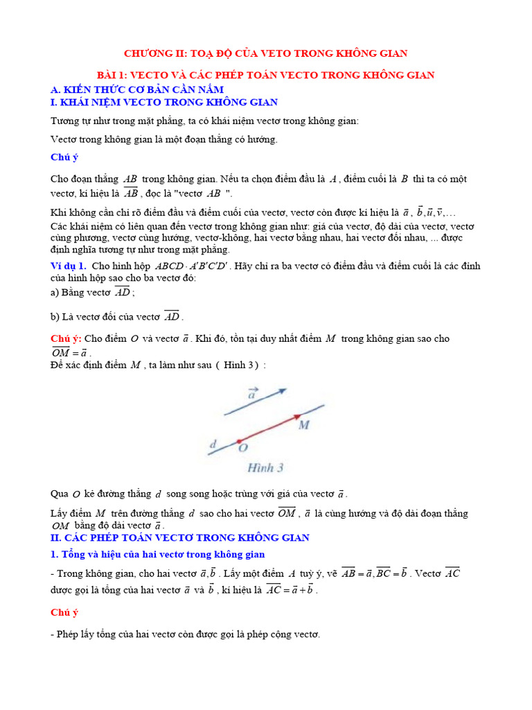 Bai Giang Toa Do Cua Vecto Trong Khong Gian Toan 12 Canh Dieu | PDF