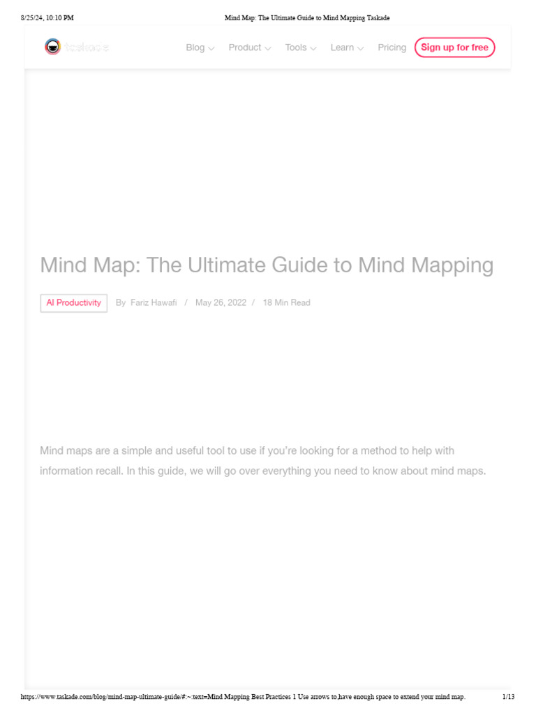 Mind Map - The Ultimate Guide To Mind Mapping Taskade | PDF