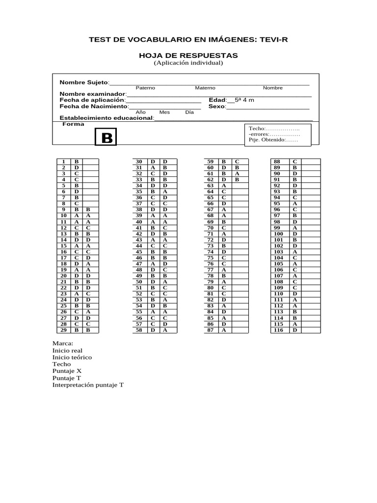 TEST DE VOCABULARIO EN IMÁGENES Practico | PDF
