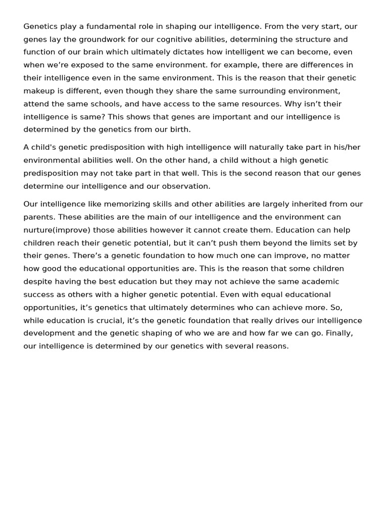 Genetics Play A Fundamental Role in Shaping Our Intelligence | PDF