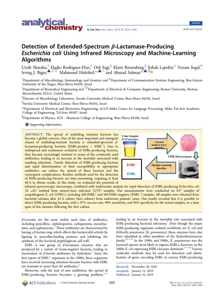 Detection of Extended-Spectrum β‑Lactamase-Producing Escherichia coli Using Infrared Microscopy ...