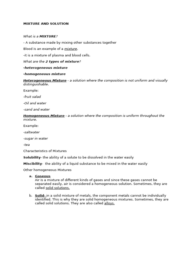 Mixture and Solution | PDF