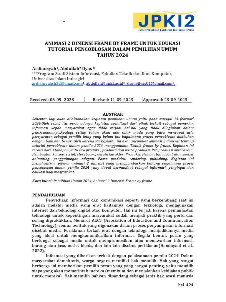 Animasi 2 Dimensi Frame by Frame Untuk Edukasi | PDF
