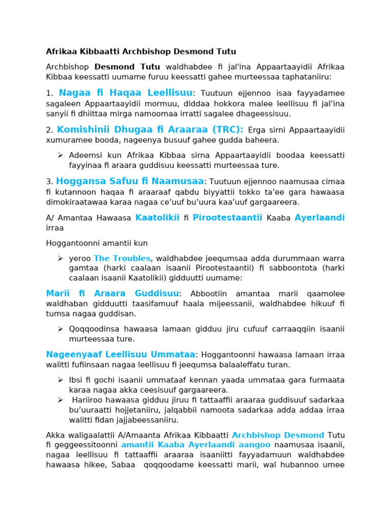 Afrikaa Kibbaatti Archbishop Desmond Tutu | PDF