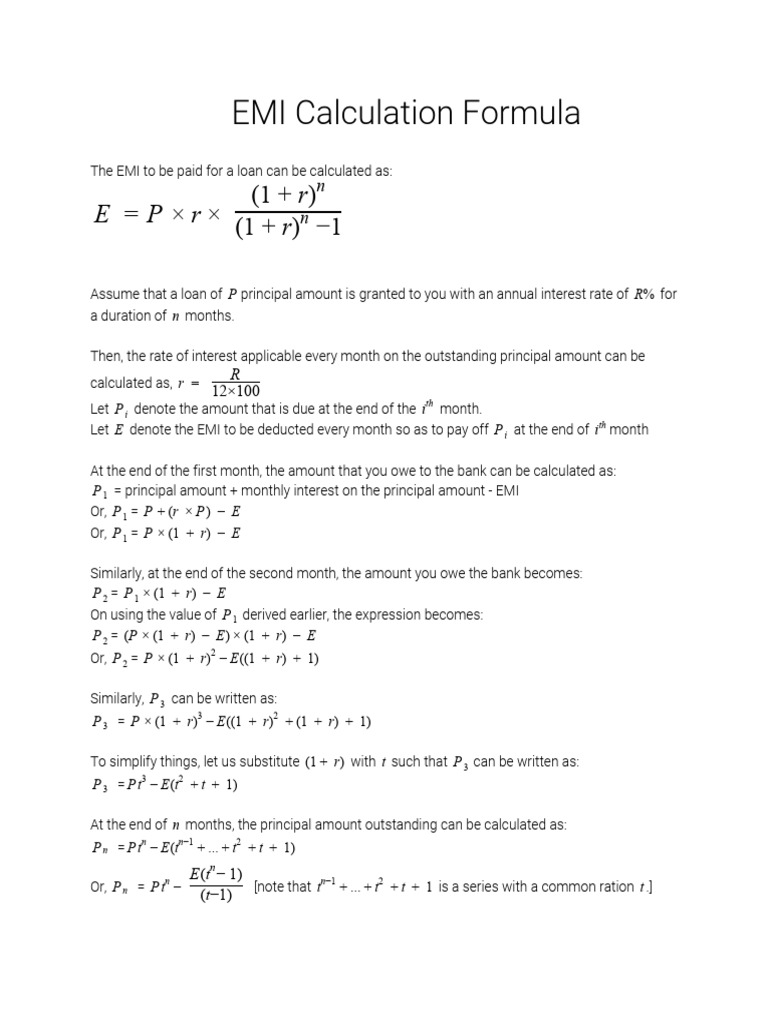Emi Calculation Formula | PDF