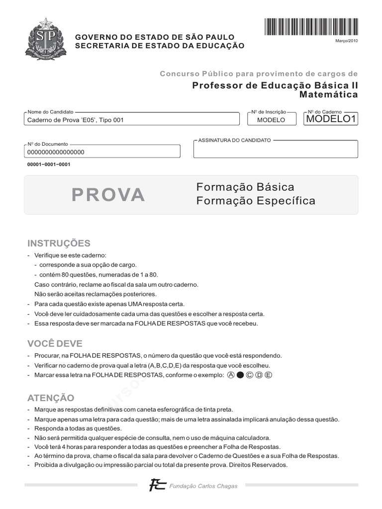 Prova de Matemática para Professor II | PDF | Aprendizado | Pedagogia