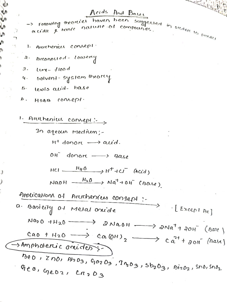 Acid Base Chemistry Handwritten Notes - ChemContent | PDF