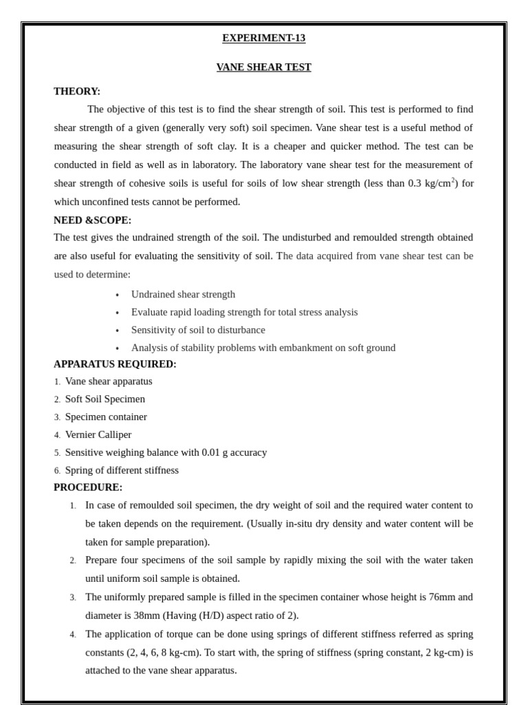 Vane Shear Test | PDF