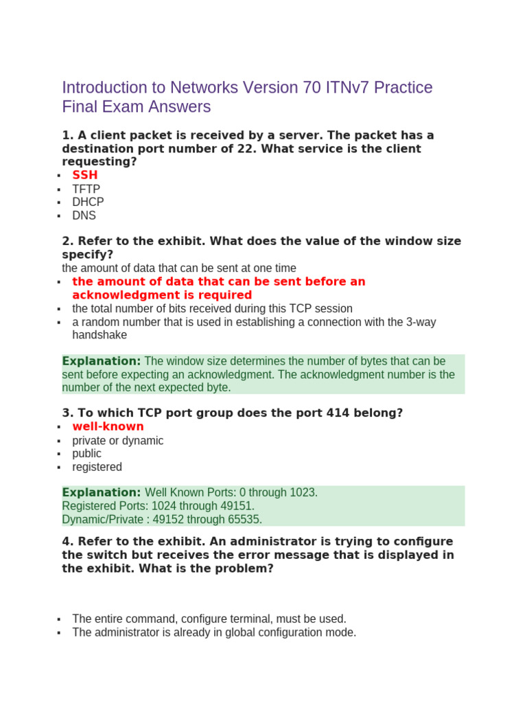Introduction To Networks Version 70 ITNv7 Practice Final Exam Answers | PDF