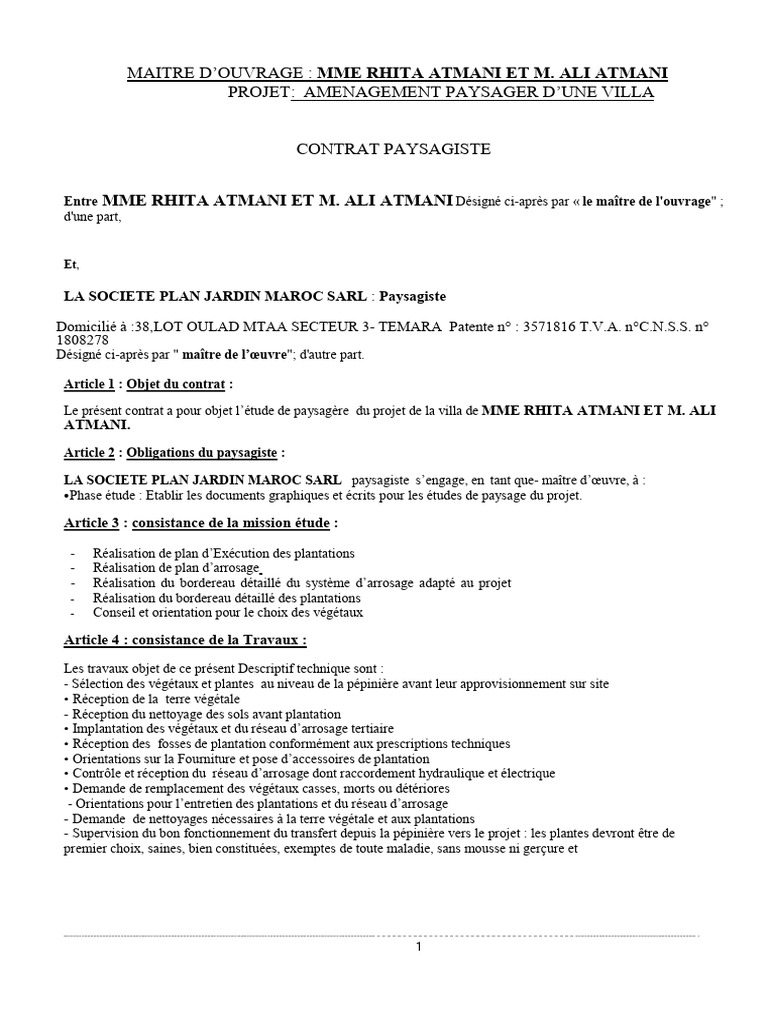 Contrat Villa Mme Et MR Atmani | PDF