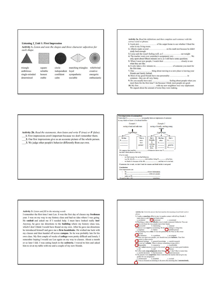LISTENING 1: The Psychology of First Impressions LISTENING 1: The ...