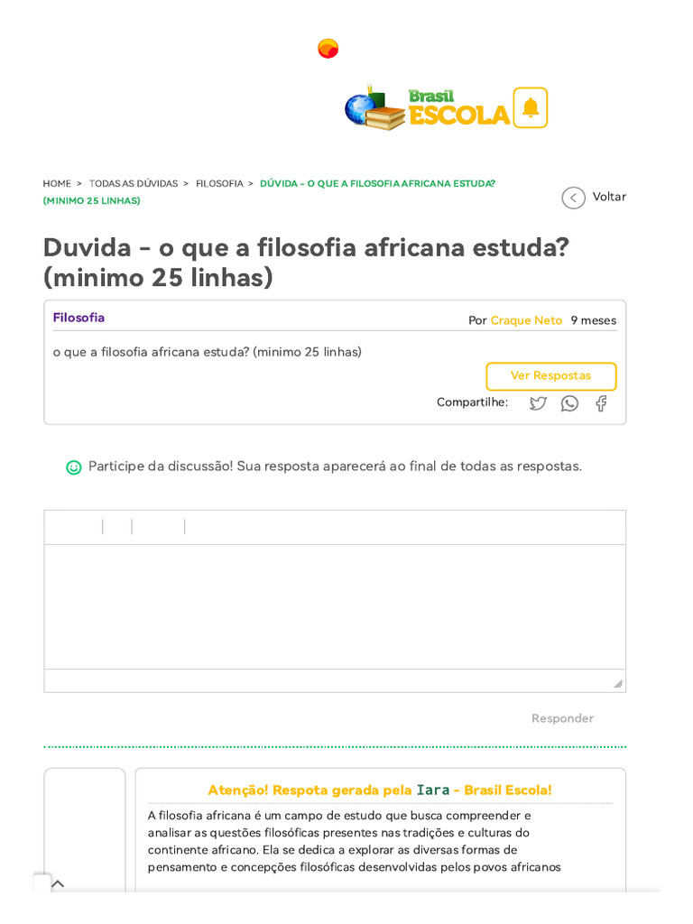 Dúvida - o Que A Filosofia Africana Estuda - (Minimo 25... | PDF ...