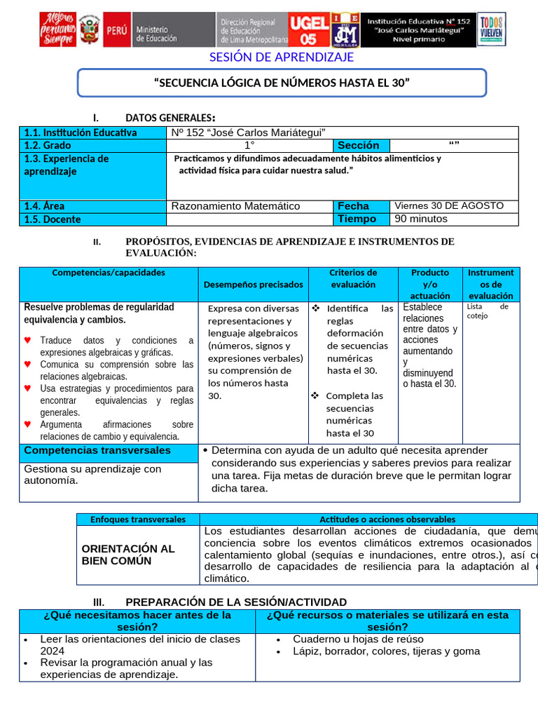 Sesión de RM - Secuencia Lógica de Números Hasta El 30 | PDF | Evaluación | Crecimiento personal ...