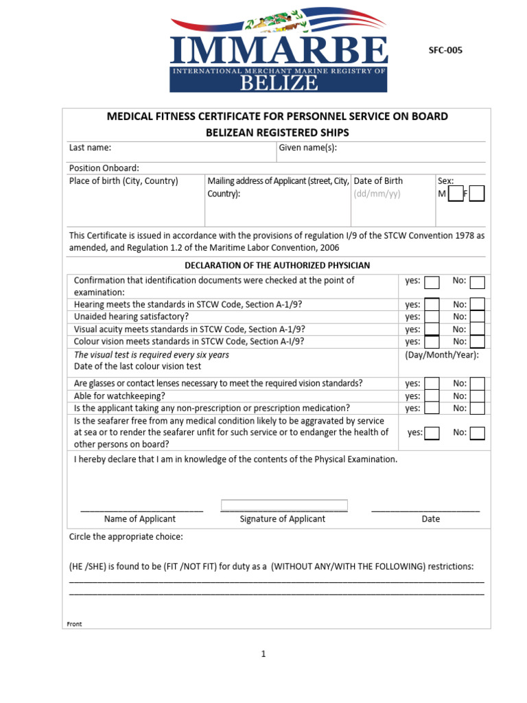 Belize - SFC-005-UpdatedMedicalCertificate | PDF