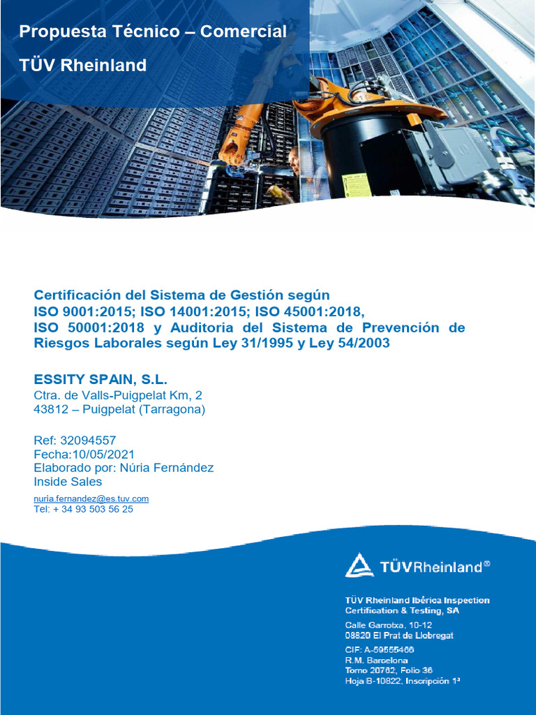 Oferta Certificación Externa Del Sistema de Gestion ISO 9001, ISO 14001 ... Oferta Certificación Externa Del Sistema de Gestion ISO 9001, ISO 14001 ...