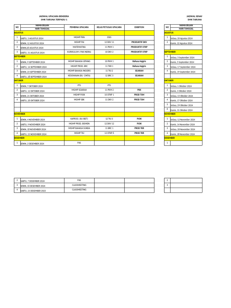Jadwal Upacara Dan Senam SMK Boash 1 | PDF