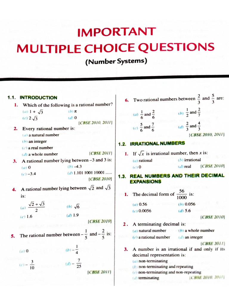 MCQ's (Number System) | PDF