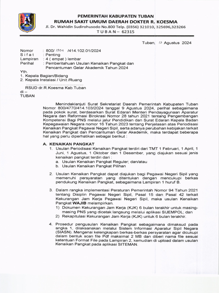 Surat Usulan Kenaikan Pangkat | PDF