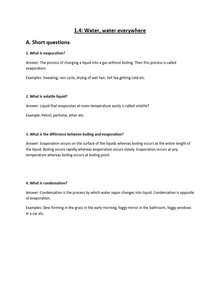 1.4 Water, Water Everywhere (Solution) | PDF | Evaporation | Humidity