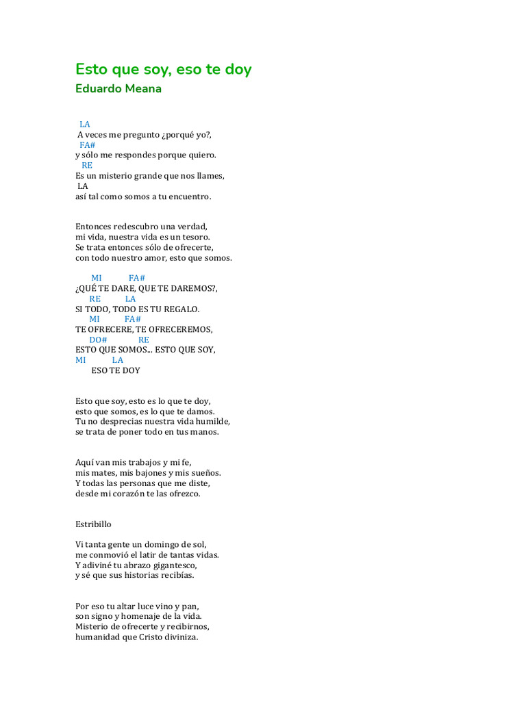 Esto que soy, eso te doy: Letra y acordes | PDF | Hogar, jardinería y ...