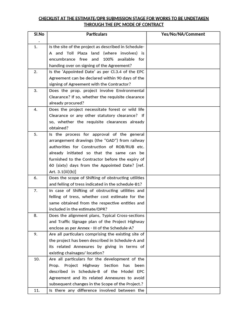 Checklist For EPC Estimate | PDF