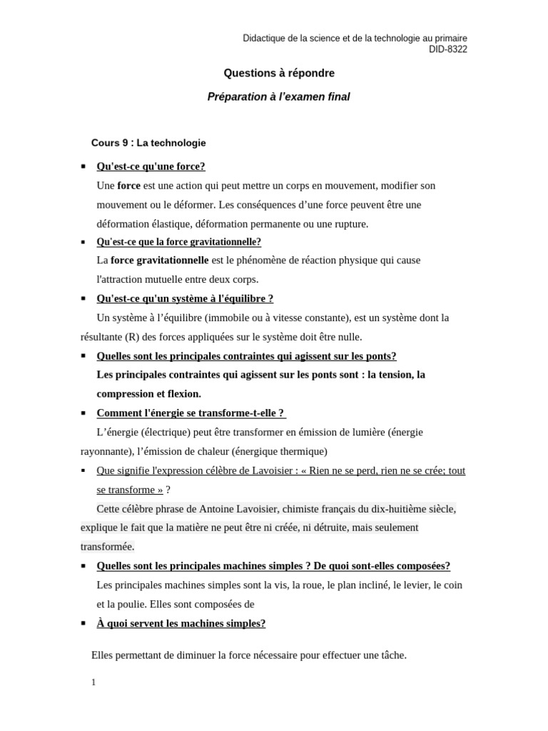 Questions À Répondre Examen Final | PDF