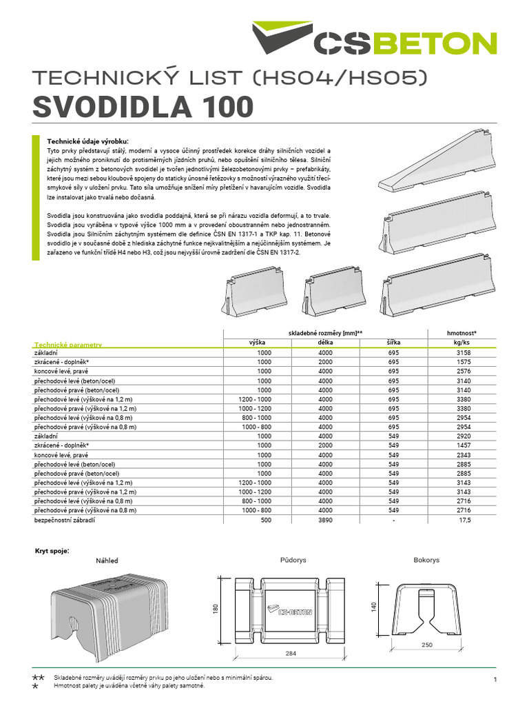 Technicky List hs04 - hs05 Svodidla 100 | PDF