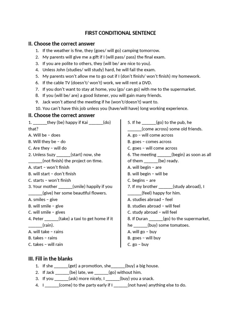 First Conditional Sentence - Ex | PDF