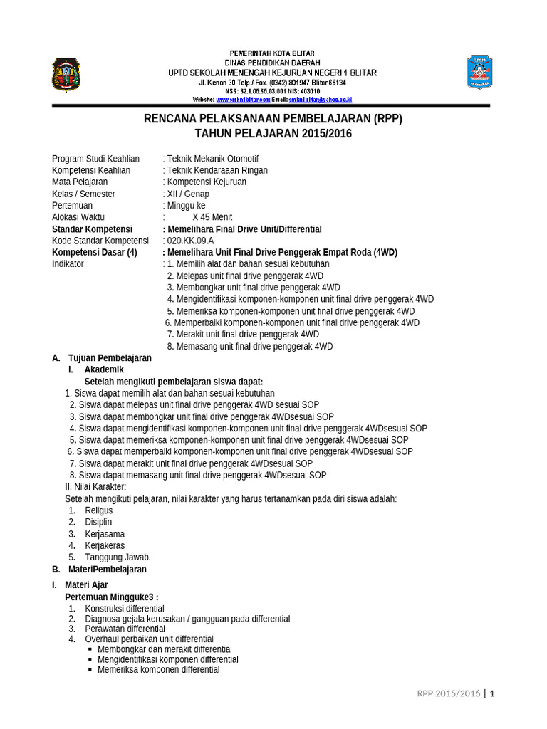 RPP Baru Final Drive KD 4 | PDF