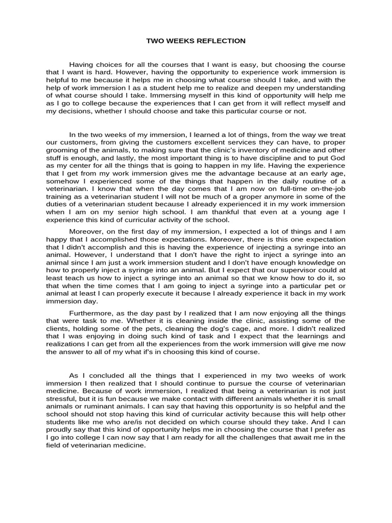 Reflection For Immersion | PDF