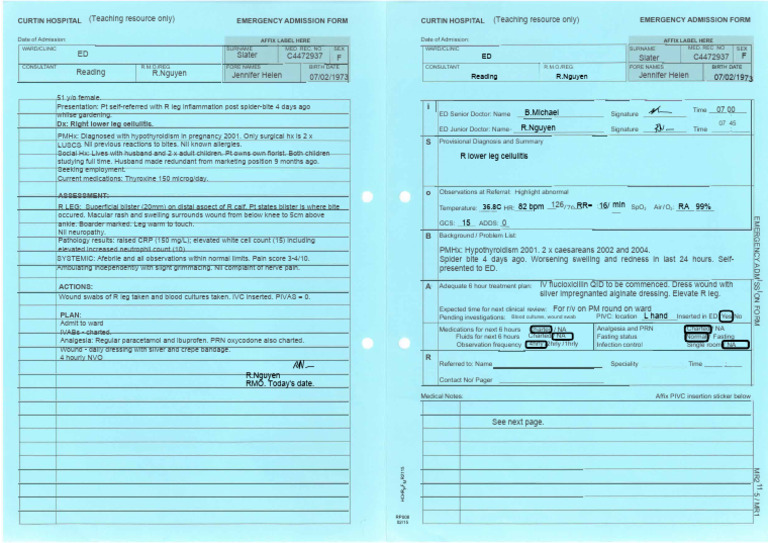 Emergency Admission Form-JSlater - Copy (2) | PDF