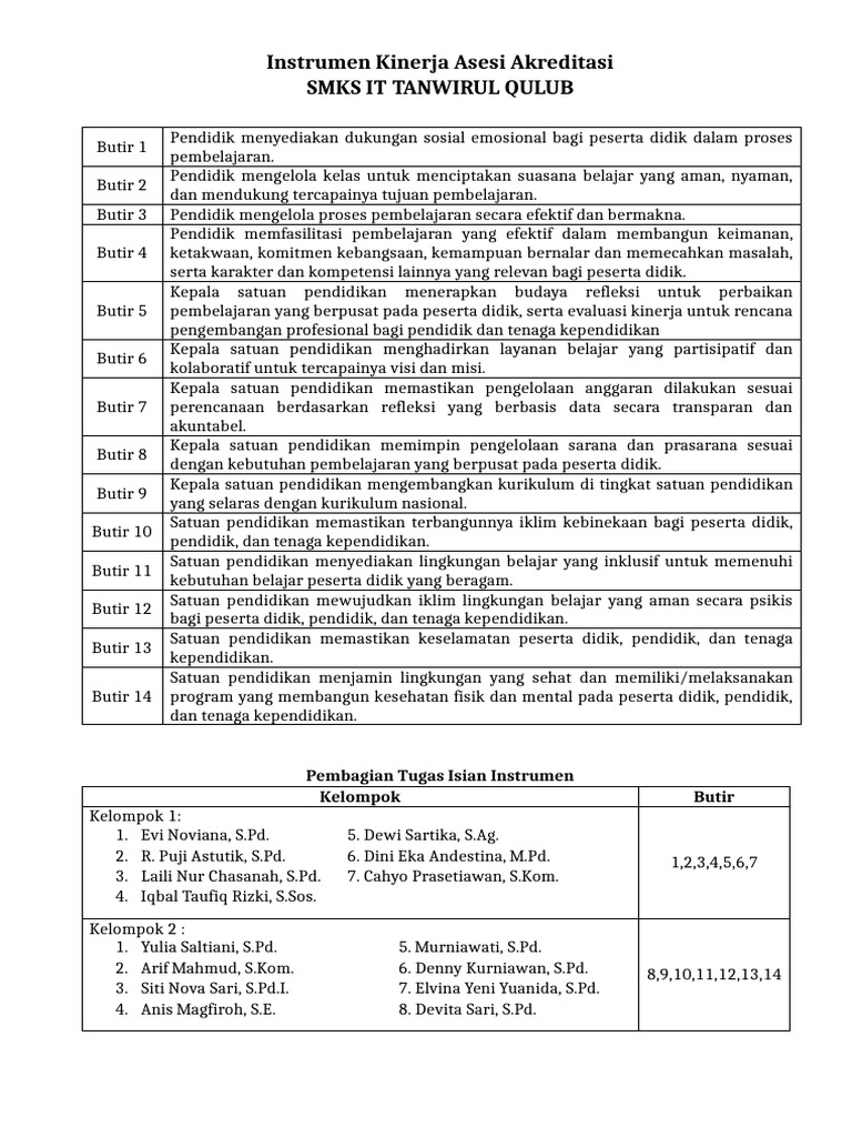 Instrumen Kinerja Asesi Akreditasi 2024 | PDF