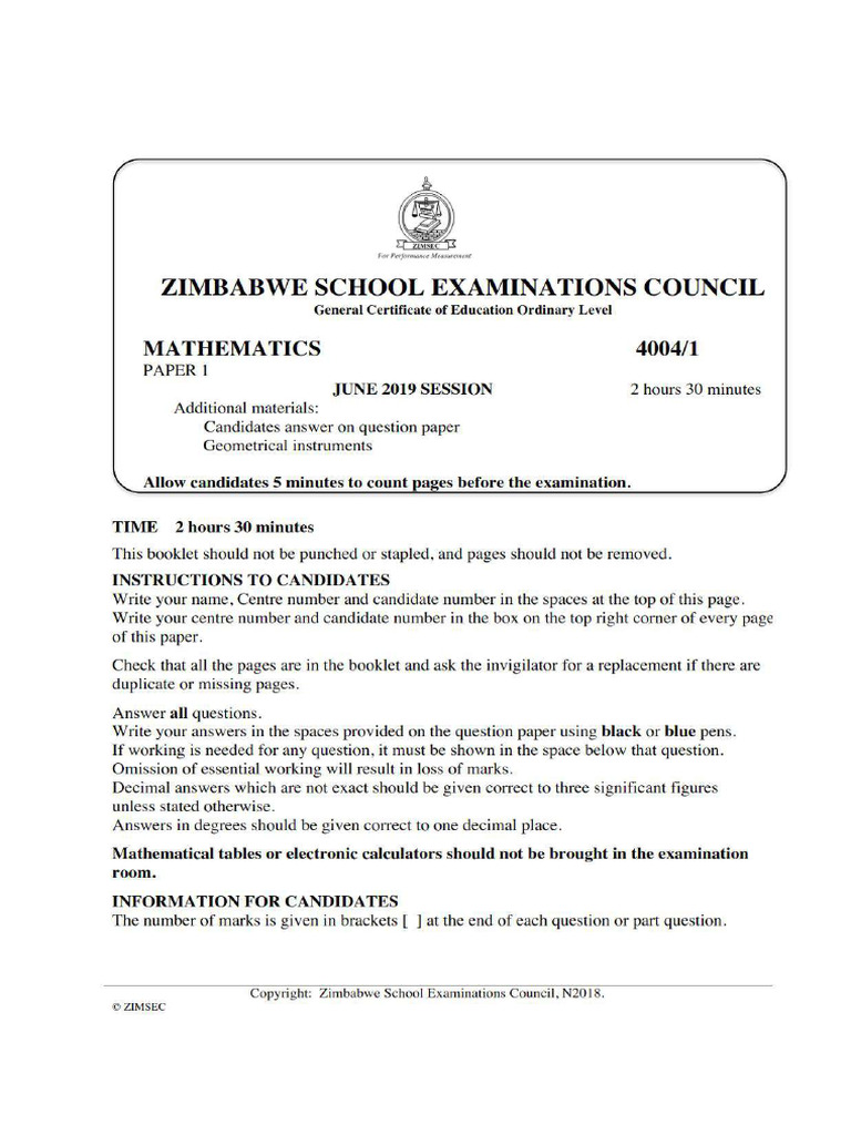 O-Levels Mathematics 2019 | PDF