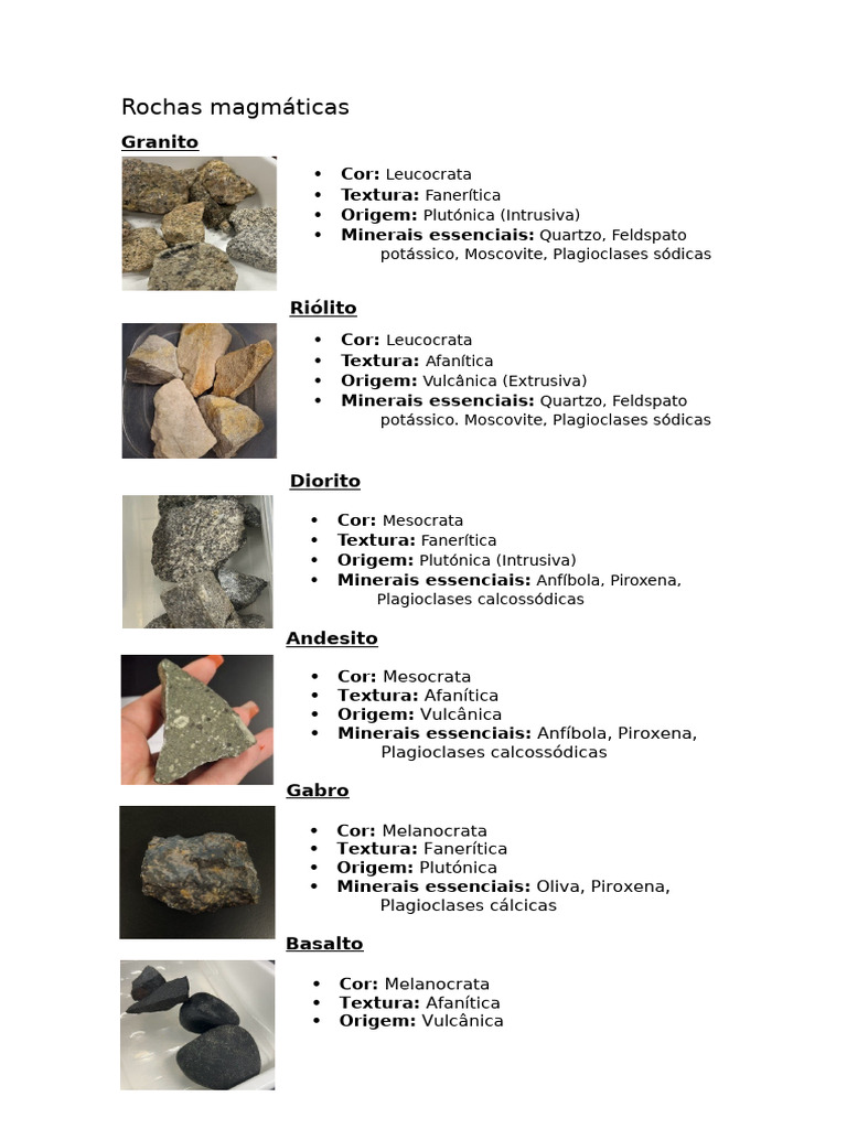 Identificação de Rochas Magmáticas, Sedimentares e Metamórficas | PDF ...