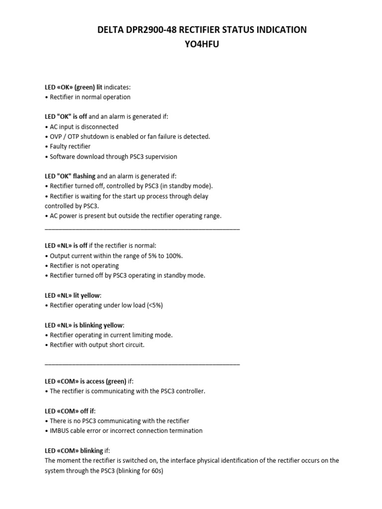 DPR2900 Rectifier Status | PDF