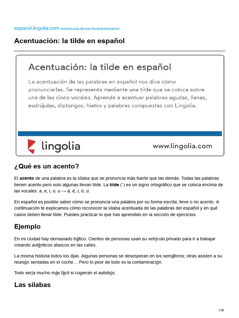 Español - Acentuación La Tilde en Español | PDF