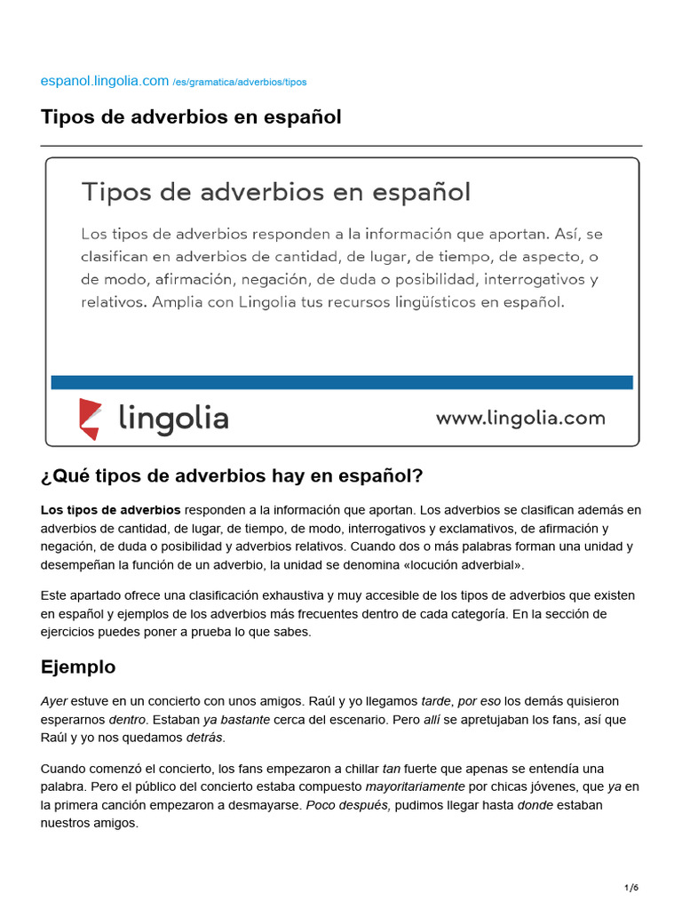 Español - Los Tipos de Adverbios | PDF