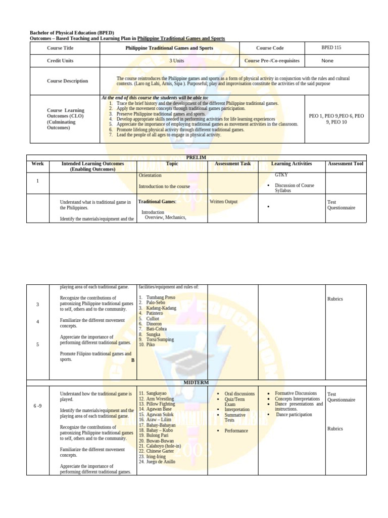 BPED 115 Philippine Traditional Games and Sports | PDF