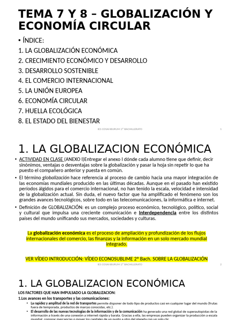 Tema 7 y 8 La Globalizaciã N y La Economã A Circular | PDF