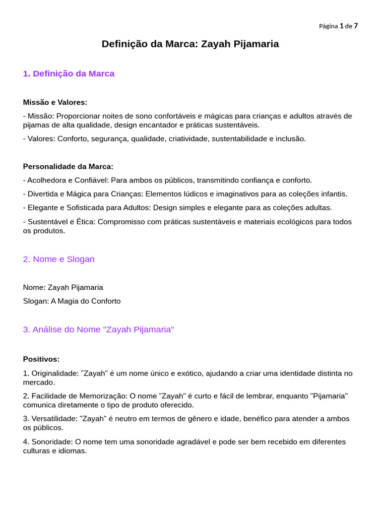 Definição Da Marca Zayah Pijamaria | PDF
