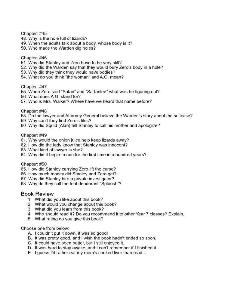 Holes Chapters 45 - 50 | PDF