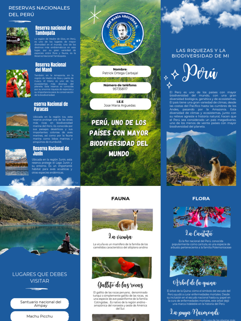 Folleto Tríptico Turismo en Asturias Recortes Fotográfico Azul y Verde ...