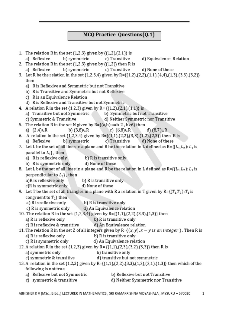 MCQ's (Q1 & Q2) | PDF | Abstract Algebra | Teaching Methods & Materials