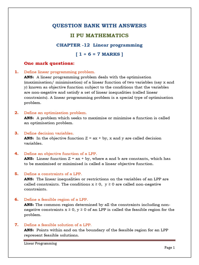 Mcq's | PDF | Mathematical Optimization | Linear Programming