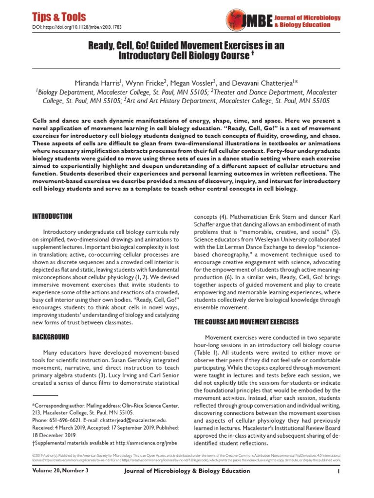 Ready, Cell, Go: Guided Movement Exercises in An Introductory Cell ...