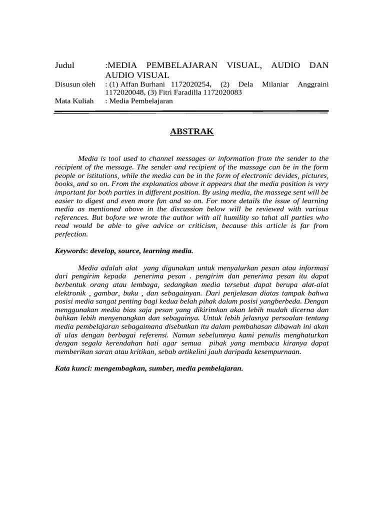 Kel-3 Media Pembelajaran Visual, Audio, Dan Audio Visual | PDF
