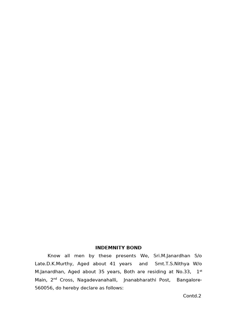 Sri - Manjunath Shetty.B.S. (Idemnity Bond) | PDF